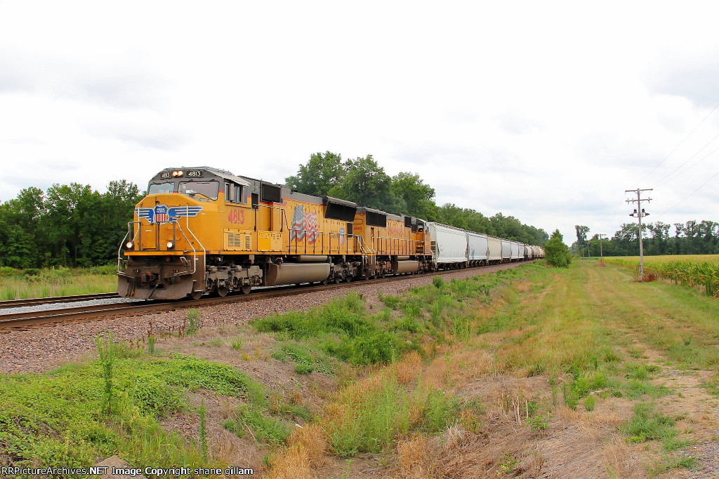 UP 4813 heads up this mixed freight.